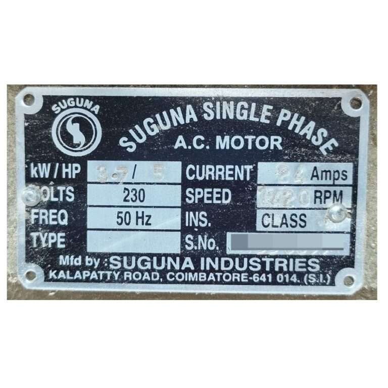 SUGUNA 5HP SINGLE PHASE 1420RPM A-CLASS MOTOR - RathinamCorp